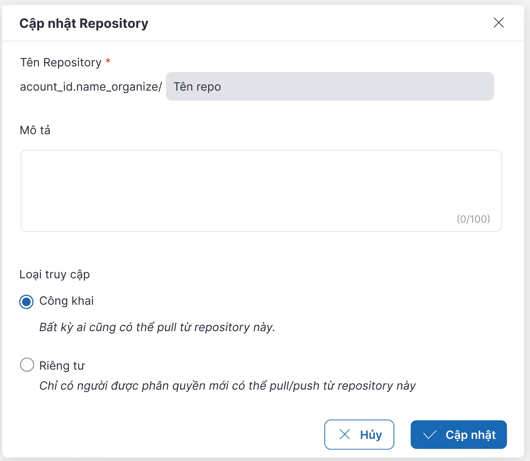 Cập nhật repository trong dự án ECR | Tài liệu VNPT Cloud